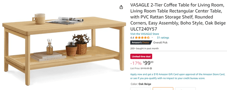 VASAGLE 2-Tier Coffee Table , Like New/Open Box - Rio Grande Trade