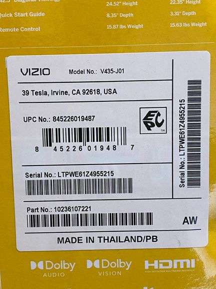 VIZIO 43" 4K UHD HDR LED Smart TV, V435-J01 , Like New/Open Box - Rio Grande Trade