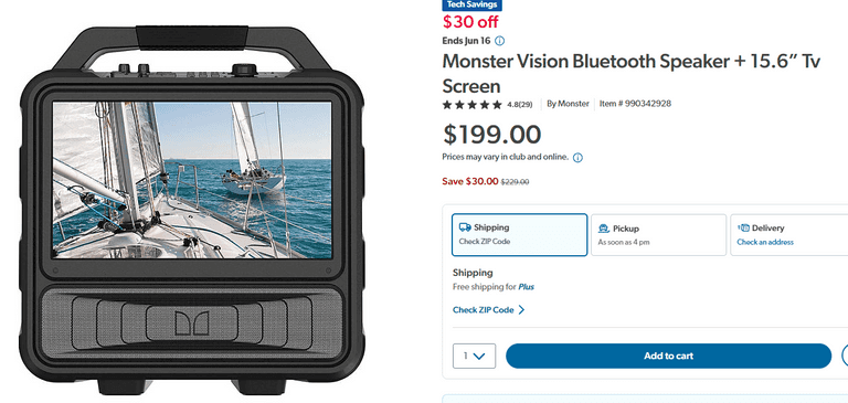 Monster Vision Bluetooth Speaker + 15.6” TV Screen , Employee Tested ...