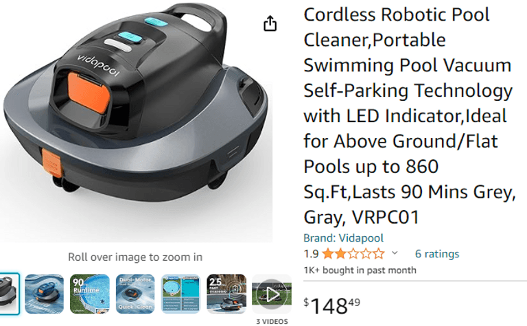 Vidapool Cordless Robotic Pool Cleaner , Turns On - Rio Grande Trade