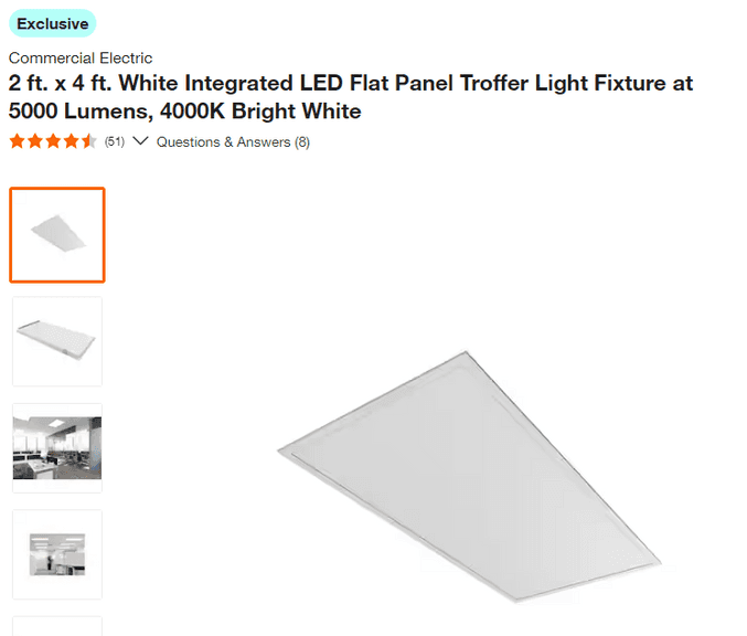 White Integrated LED Flat Panel Troffer Light Fixture , Untested ...