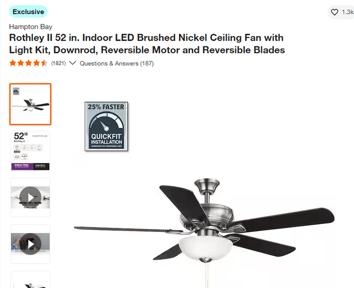 Rothley II Indoor LED Brushed Nickel Ceiling Fan with Light Kit, 52 ...