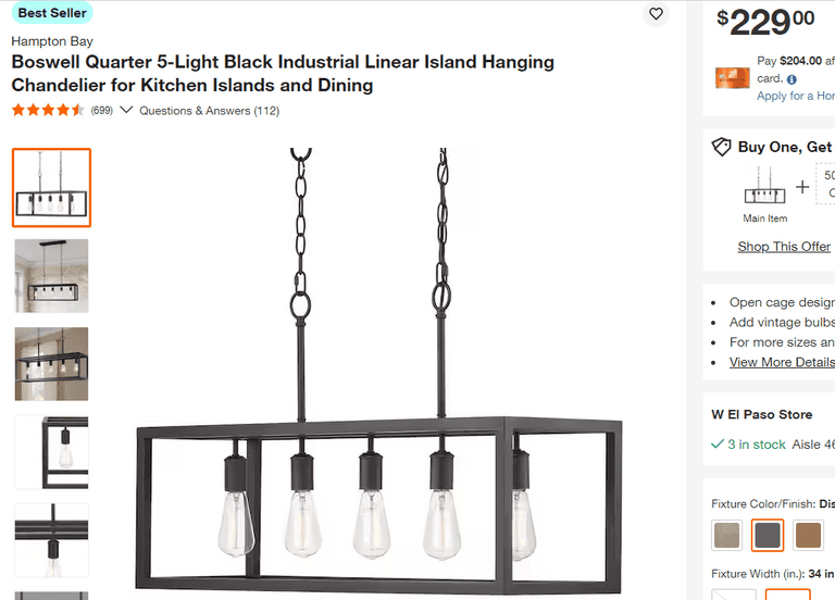 Boswell Quarter 5-Light Black Industrial Linear Island Hanging ...