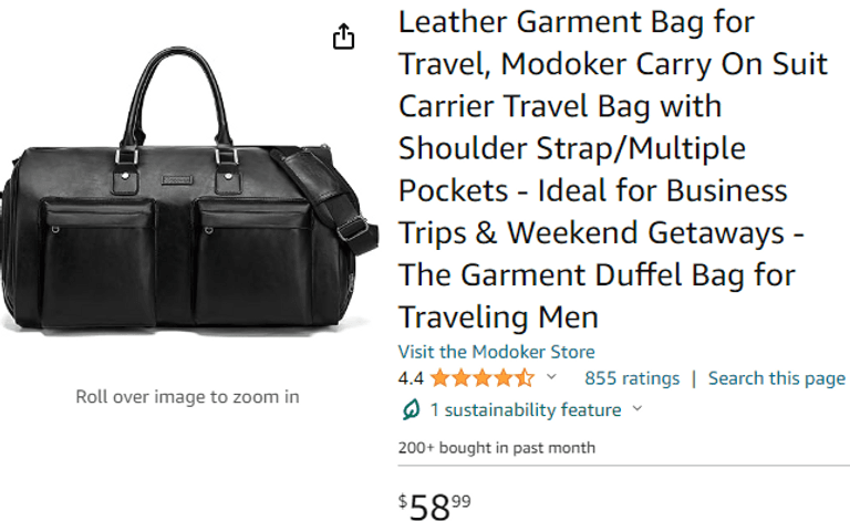 Modoker Convertible Leather Garment Bag , Visually Good Condition - Rio ...