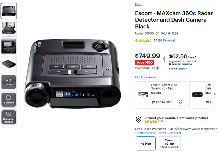 Escort MAXcam 360c Radar Detector and Dash Camera , Employee Tested ...