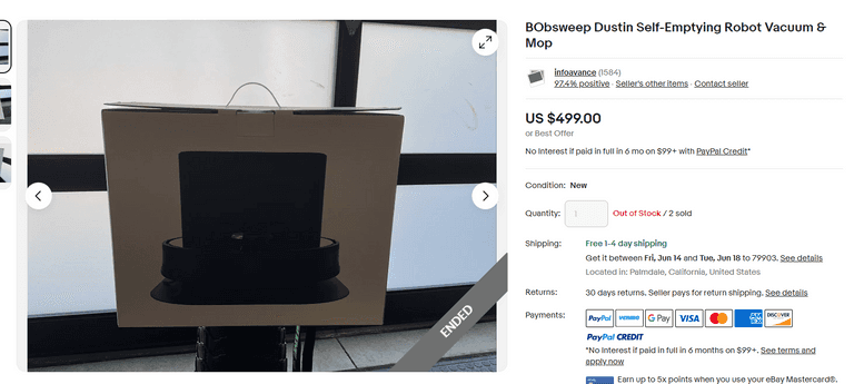 BObsweep Dustin Self-Emptying Robot Vacuum & Mop , Like New/Open Box ...