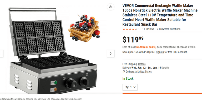 VEVOR Commercial Rectangular Waffle Maker , Visually Good Condition ...