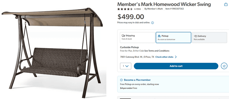 Member's Mark Homewood Wicker Swing , Visually Good Condition - Rio Grande Trade