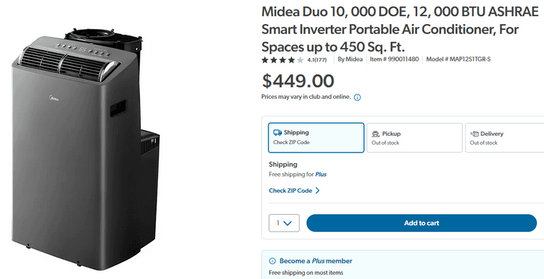 Midea Duo Smart Inverter Portable Air Conditioner, MAP12S1TGR-S ...