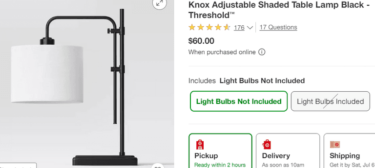 Threshold Knox Adjustable Shaded Table Lamp , Untested/Uninspected ...