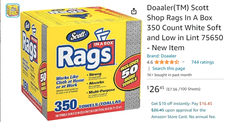 Scott Shop Rags In A Box 350 Count , Like New/Open Box - Rio Grande Trade