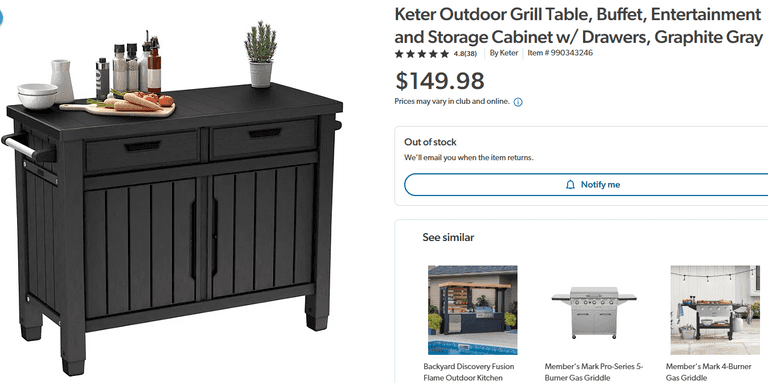 Keter Outdoor Buffet Storage Cabinet w/ Drawers , Like New/Open Box ...