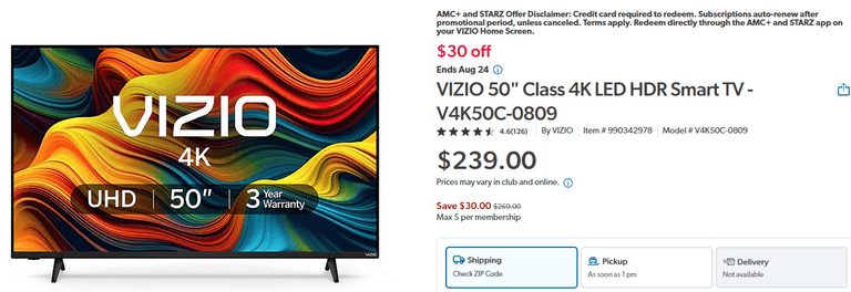 VIZIO 50" 4K LED HDR Smart TV, V4K50C-0809 , Visually Good Condition - Rio Grande Trade