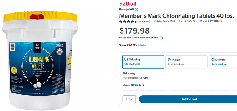 Member's Mark Chlorinating Tablets 40 lbs. , New/Sealed - Rio Grande Trade