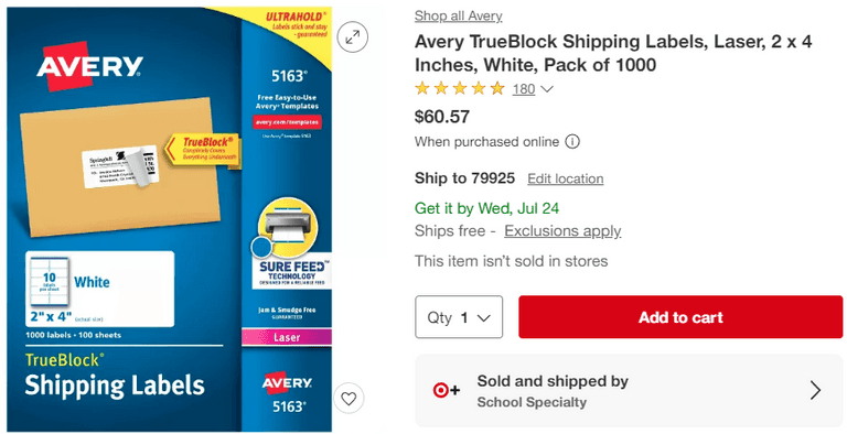 Avery TrueBlock Shipping Labels Set , Visually Good Condition - Rio ...