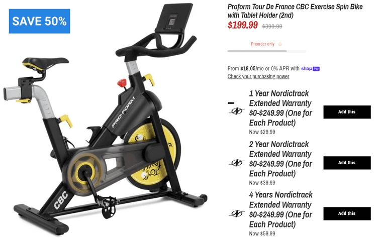 Proform Tour De France CBC Exercise Spin Bike , Employee Tested - Rio ...