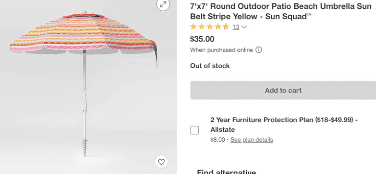 Sun Squad 7'x7' Round Outdoor Patio Beach Umbrella , Visually Good ...
