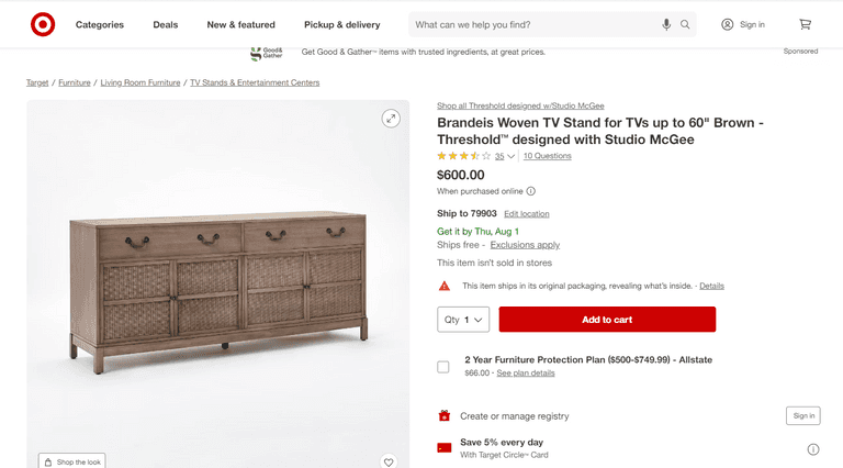 Threshold Brandeis Woven TV Stand , Like New/Open Box - Rio Grande Trade