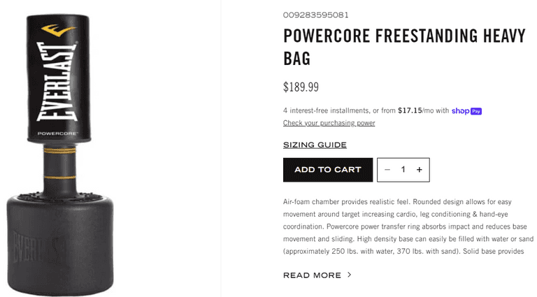 Everlast Powercore Free Standing Heavy Bag , Visually Good Condition ...