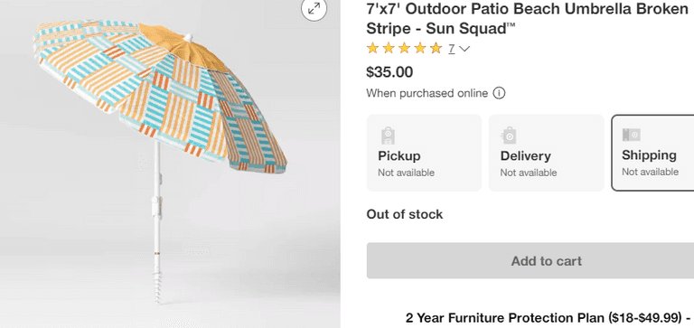 Sunsquad 7'x7' Outdoor Patio Beach Umbrella , Visually Good Condition ...