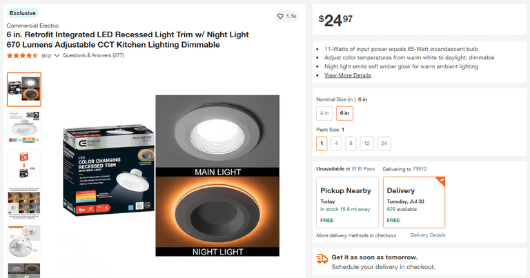 Commercial Electric 6 in. Retrofit Integrated LED Recessed Light Trim ...