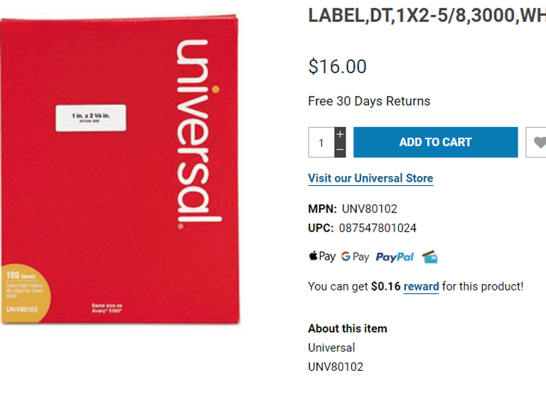 Universal Labels Set 200 Sheets , Like New/Open Box - Rio Grande Trade