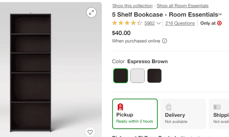 Room Essentials 5 Shelf Bookcase , Visually Good Condition - Rio Grande ...