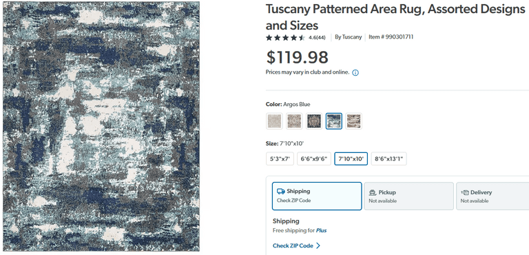 Tuscany Patterned Area Rug, 7'10"x10', Argos Blue , Visually Good ...