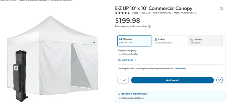 E-Z UP Commercial Canopy, 10' x 10', Missing 1 Bolt , Visually Good ...