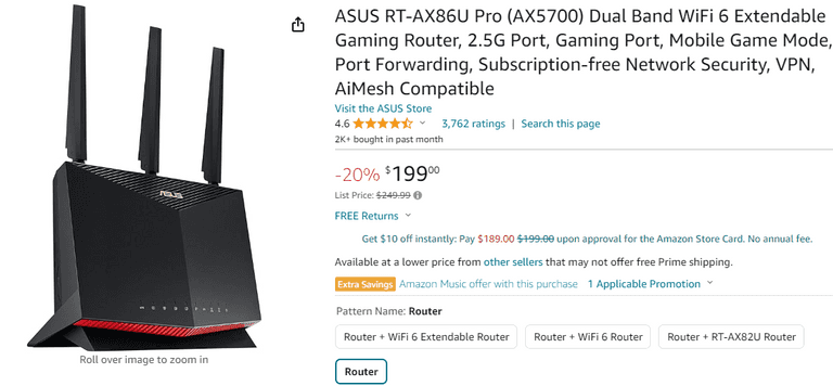 ASUS RT-AC86U Dual Band WiFi 6 Extendable Gaming Router , Visually Used ...
