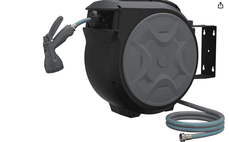 SUNNYSTORY Retractable Garden Hose Reel, 130-FT X 1/2-IN Wall Mounted ...