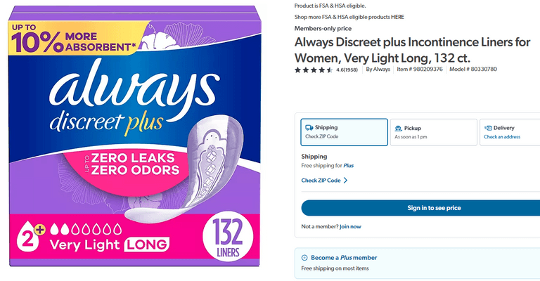 Always Discreet plus Incontinence Liners for Women , Visually Good ...