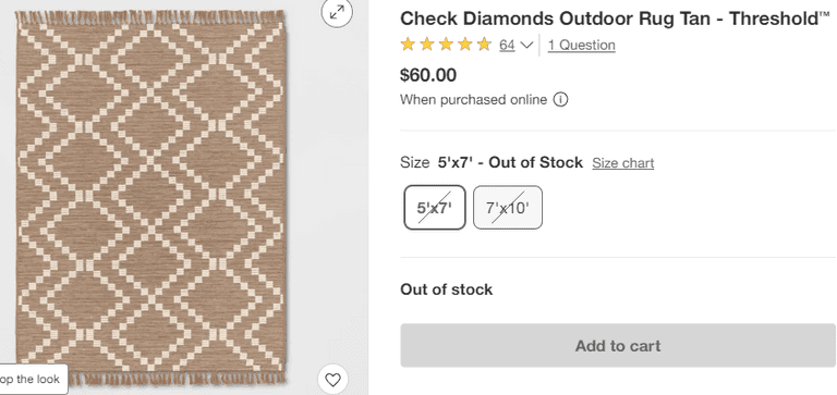 Threshold Check Diamonds Outdoor Rug Tan , Visually Good Condition ...