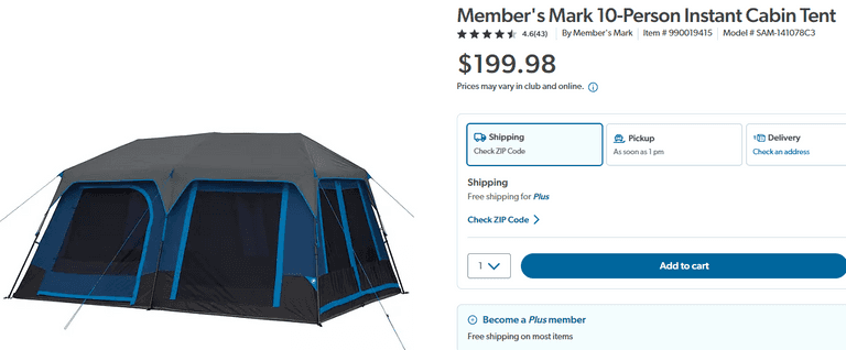 Member's Mark 10-Person Instant Cabin Tent , Like New/Open Box - Rio ...