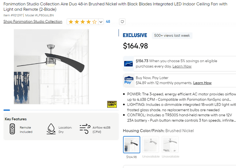 Aire Duo 48" Brushed Nickel/Black Blades LED Indoor Ceiling Fan ...