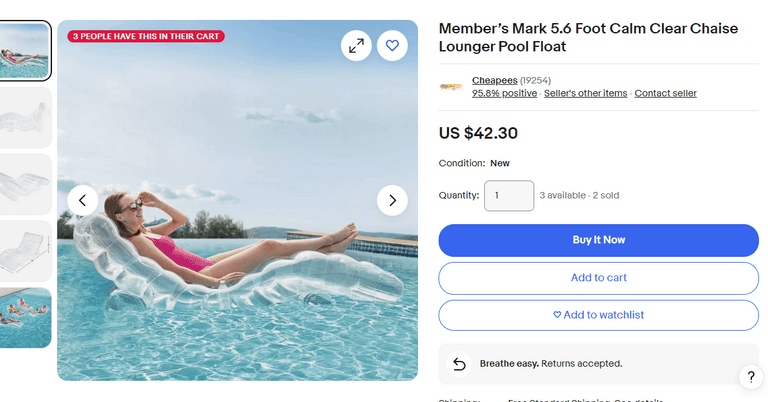 Member’s Mark 5.6 Foot Calm Clear Chaise Lounger Pool Float , New/Sealed - Rio Grande Trade