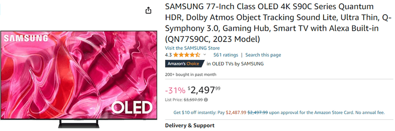 SAMSUNG 77" S90 Series OLED 4K Smart TV, QN77S90CDFXZA , Employee ...