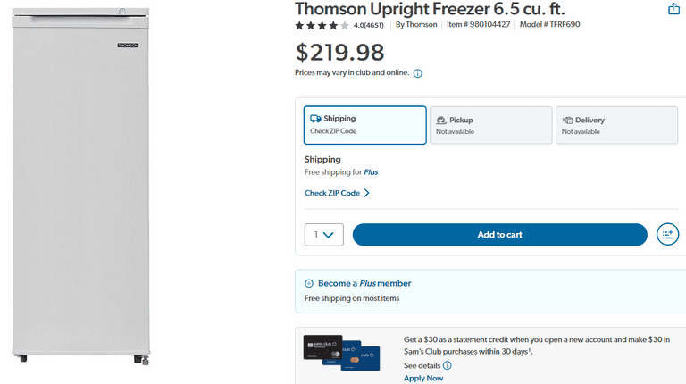 Thomson Upright Freezer 6.5 cu. ft., TFRF690 , Visually Good Condition - Rio Grande Trade