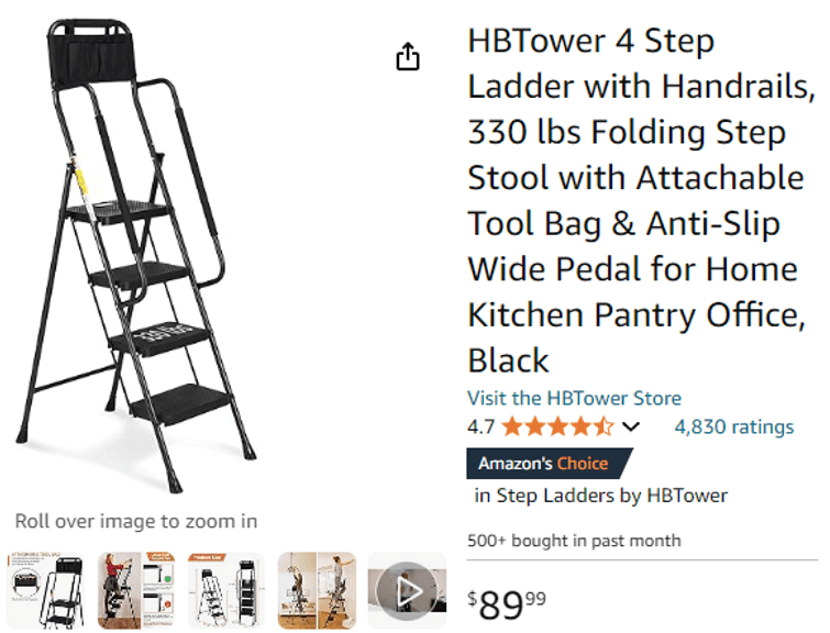HBTower 4 Step Ladder W/ Handrails, Like New - Rio Grande Trade