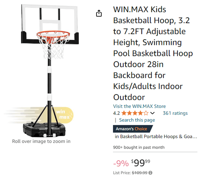 WIN.MAX Kids Basketball Hoop, Like New - Rio Grande Trade