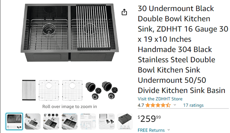ZDHHT Undermount Black Double Bowl Kitchen Sink , Open Box - Rio Grande ...