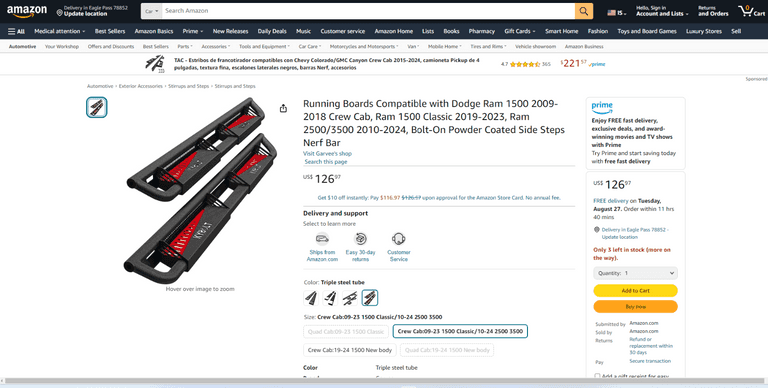 Running Boards Compatible w/ Dodge Ram 1500 2009-2018 Crew Cab, Ram 1500 Classic 2019-2023, Ram ...