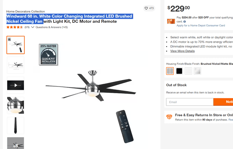 Windward 68 in. White Color Changing Integrated LED Brushed Nickel ...