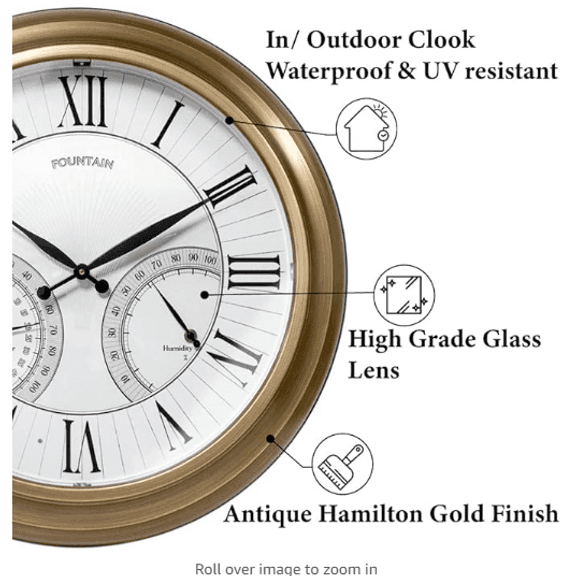 Fountain Designs 24" Jameson In/Outdoor Clock w/ Weather Station, Like ...