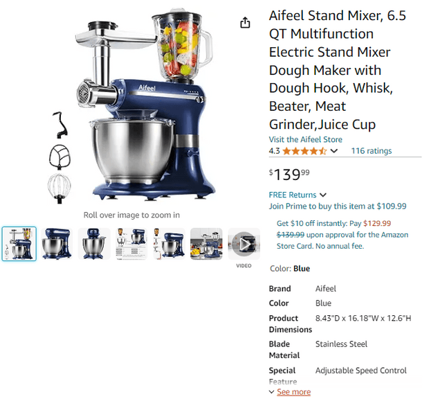 Aifeel Stand Mixer, 6.5 QT Multifunction Electric Stand Mixer, Like New - Rio Grande Trade