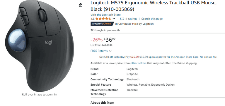 Logitech M575 Ergonomic Wireless Trackball USB Mouse, Like New - Rio ...