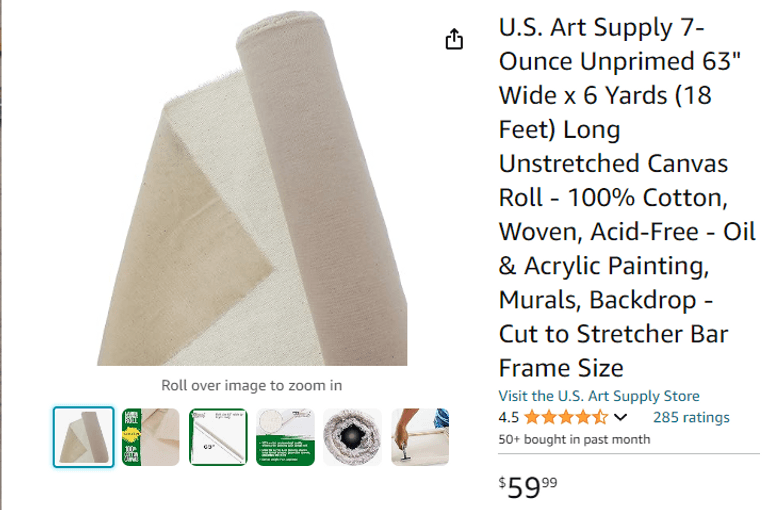 U.S. Art Supply Unprimed Unstretched Canvas Roll, 63" x 18' , Like New ...