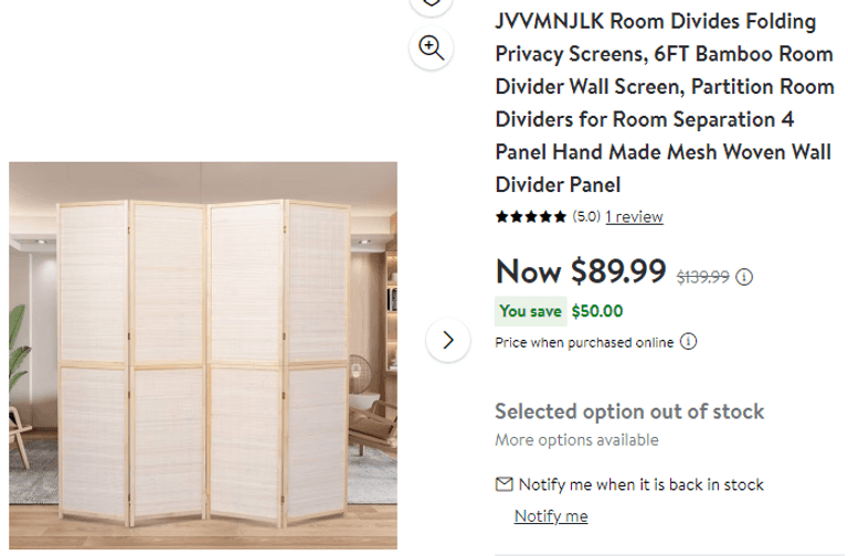 JVVMNJLK Room Divider 4 Panels , Open Box - Rio Grande Trade