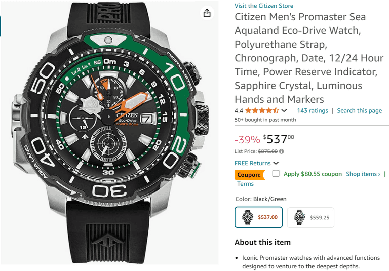 Citizen Men's Promaster Sea Aqualand Eco-Drive Watch , Like New - Rio ...