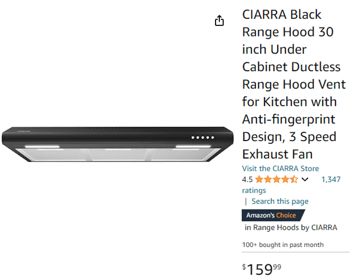 CIARRA Black Range Hood, 30", Like New - Rio Grande Trade